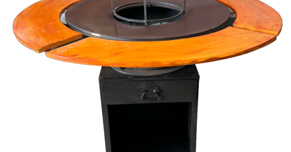 Gratar cu plita rotunda 65x95, cu blat de lemn